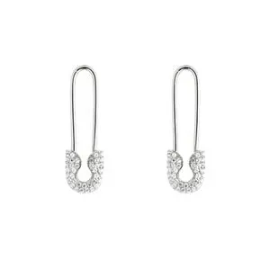 SPERO LONDON Pave Safety Pin Earrings Jewelled Sterling - Silver