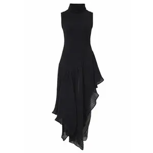 METAMORPHOZA Sleeveless Tunic With Pleated Chiffon Layer - Black