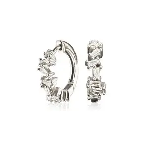 LILY & ROO Small Jagged Diamond Style Huggie Hoop Earrings - Silver