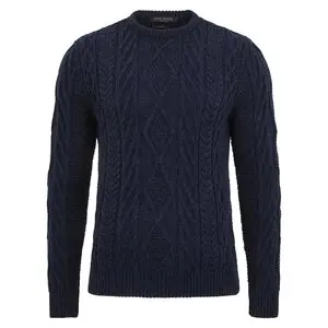 PAUL JAMES KNITWEAR Chunky Merino Wool Cameron Cable Jumper - Blue