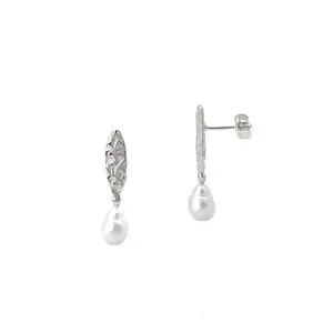 SPERO LONDON Drop Baroque Pearl Natural Textured Sterling Authentic Earrings - Silver