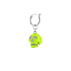 TRUE ROCKS Silver / Green Neon Lime Green & Sterling Silver Mini Skull Hung On Silver Hoop Earring - Silver/green