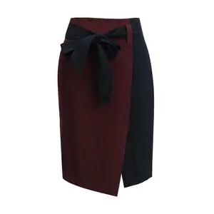 SMART AND JOY Asymmetrical Colour-blocked Skirt With Knot Belt