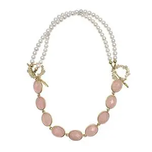 FARRA Rose Quartz And Freshwater Pearls Versatile Necklace - Pink