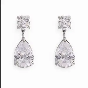 JAGGED HALO JEWELRY Regal Crystal Drop Earrings - Silver