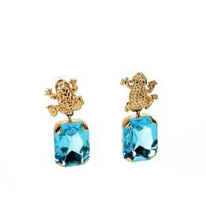 ADDICTED2 Armonia Gold Plated Light Crystal Earrings With Frog - Blue