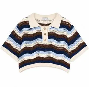 SHOONI Suki Crochet Polo Top - Brown