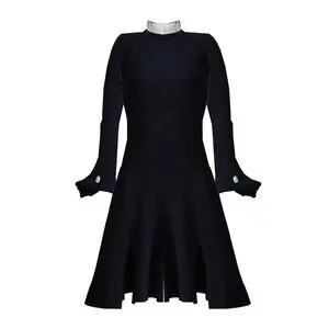 SMART AND JOY Pleated Collar Knit Midi Dress
