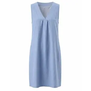 LUELLA FASHION Clece Sleeveless V-neck Linen Dress - Blue