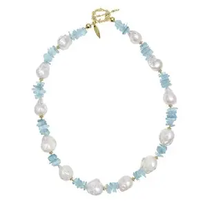 FARRA Baroque Pearls With Irregular Aquamarine Statet Necklace - Blue/white