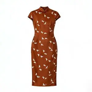 SILKINC Swan Goose Backless Dark Cheongsam - Red