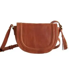 VIDA VIDA Luxury Soft Leather Saddle Bag With Tassel Tan - Brown