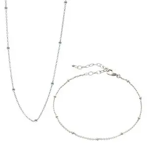 SPERO LONDON Bead Chain Sterling Satellite Necklace & Bracelet Set - Silver