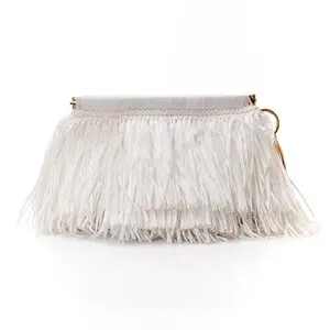 SPEIRA Raffia Fringe Clutch With Hoop Detail - White