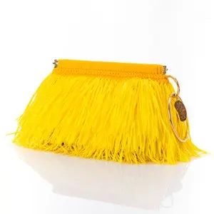 SPEIRA Clutch With Raffia Fringes - Yellow
