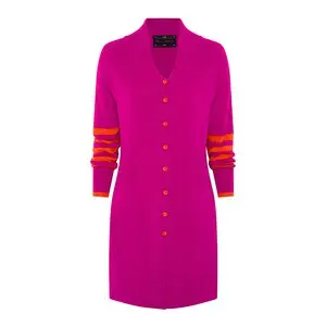 BEATRICE VON TRESCKOW Longline Cashmere Cardigan With Orange Stripe Accents - Pink