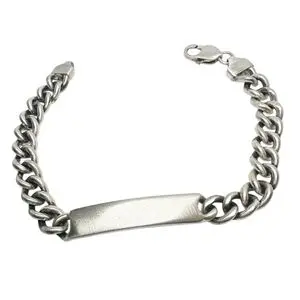TG-JEWELLERY BY TAMARA GERVASIO Silver / Black ’s Sterling Silver Id Bracelet – Satin & Oxidised Finish, Handmade - Silver/black