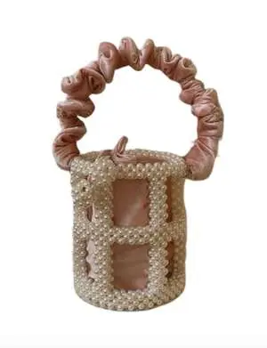 LULA-RU Velvet & Pearl Bag Pale Pink - Orange