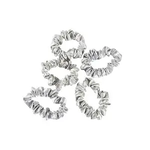 SOFT STROKES SILK Pure Mulberry Silk Mini Scrunchie Set Of Five In Grey - Silver