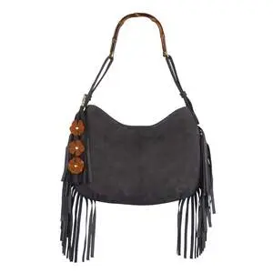 F3ROG BY RANA Suede Fringe Gordon Bag - Grey