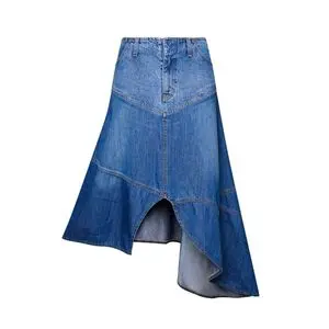 LOVE AND NOSTALGIA Little Wildflower Denim Midi Skirt - Blue