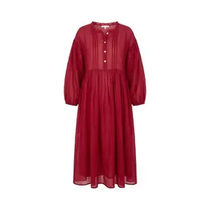 Adrift Clothing Coco Cotton Silk Dress In Scarlet - Red