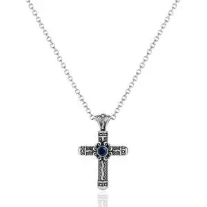 UNALOE Silver / Blue Necklace With Sapphire Cross Pendant – Sterling Silver Jewelry - Silver/blue