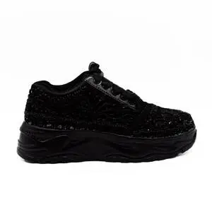 RETTROSE Iris Luxury Noir Satin Handmade Embellished Trainers