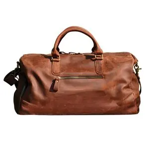 TOURI Genuine Leather Gym Bag With Shoe Storage Russet - Brown