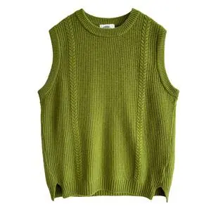 ZENZEE Wool Cashmere Crew Neck Cable Knit Vest