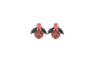 VICKISARGE The Spooky Bee Earrings In Oxidised Silver Clip - Orange
