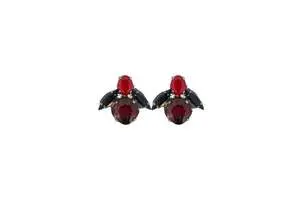 VICKISARGE The Spooky Bee Earrings In Oxidised Silver Clip - Red