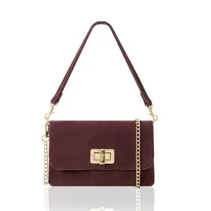 BETSY & FLOSS Cori Suede Handbag & Clutch Bag In Burgundy - Red