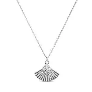 CLEMENCE WREN Art Deco Gemstone Fan Charm Pendant Necklace - Silver