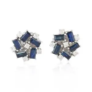 ARTISAN White / Blue 18k White Gold Sapphire & Diamond Cluster Stud Earrings - White/blue