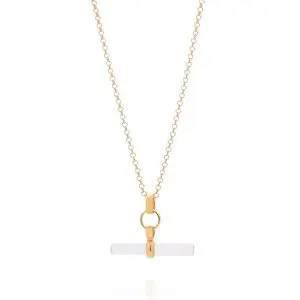 NELLOU JEWELLERY Neutrals Quartz Crystal T Bar Necklace Gold Plated Sterling Silver - Gray/yellow