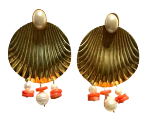 LAURA GRAY Coral & Pearl Shell Earrings - Gold
