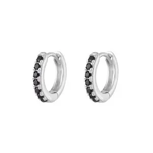 SCREAM PRETTY Rhodium-plated Sterling Silver Huggie Earrings With Black Zirconia - Silver/black