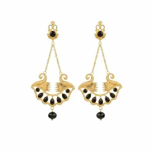 ADIBA Pharaoh Lotus Royale Onyx Earrings Pre Order - Gold