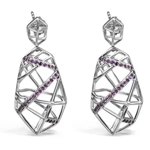 BELLUS DOMINA White Gold Plated Silver Openwork Amethyst Earrings - Silver/purple