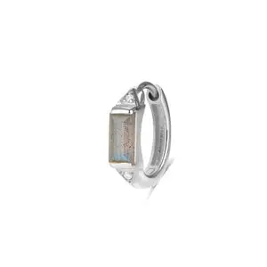 ZOHREH Silver / Blue Labradorite & White Sapphire Huggie Hoop Earring Sterling Silver - Silver/blue