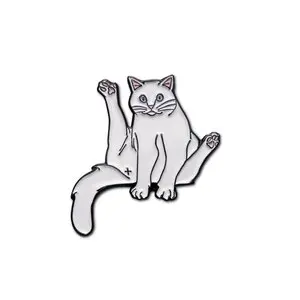 MAKE HEADS TURN White / Black Enamel Pin Sitting Cat - White/black
