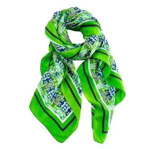 EVELYN & KATE Green / Blue Elegant All-silk Scarf, Frog Pattern - Green/blue