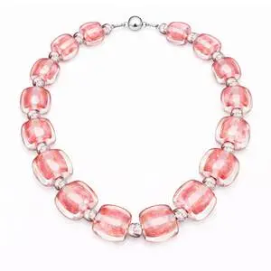 GOLD & HONEY White / Red / Silver Beaded Lucite Necklace For Brunch In Red Marble - White/red/silver