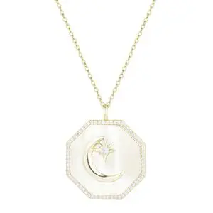 KAMARIA Octagon Moon Medallion Necklace Pearl - Gold
