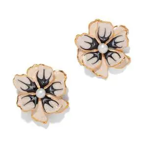 THE PINK REEF Small Double Floral In Tuxedo - White