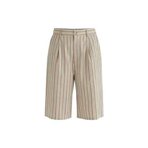 PAISIE Neutrals Striped Bermuda Shorts In Taupe And - Green