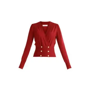 PAISIE Long Sleeve Knitted Button Wrap Top