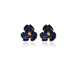 MILOU JEWELRY Navy Rose Flower Earrings - Blue