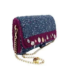 HILO DE MAR Vigo Hand Knitted Bag With Medals & Wine - Blue